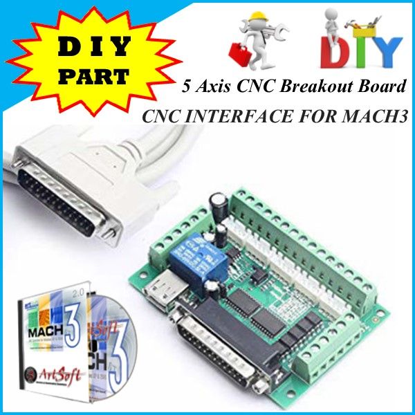 บอร์ด Cnc Breakout Board Interface For Mach3 5axis บอร์ดเขียวมีโปรแกรม Driver ให้พร้อมใช้งาน