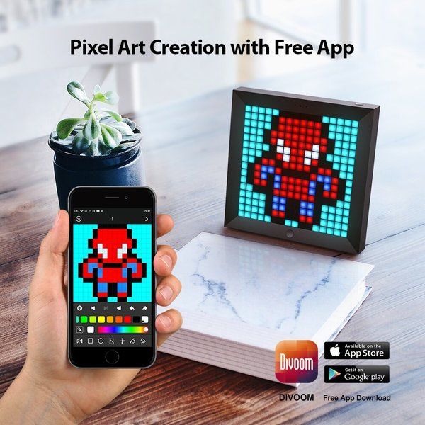 DIVOOM PIXOO - DIY Pixel Art Frame 16x16 RGB LED Display App Control | Lazada Indonesia