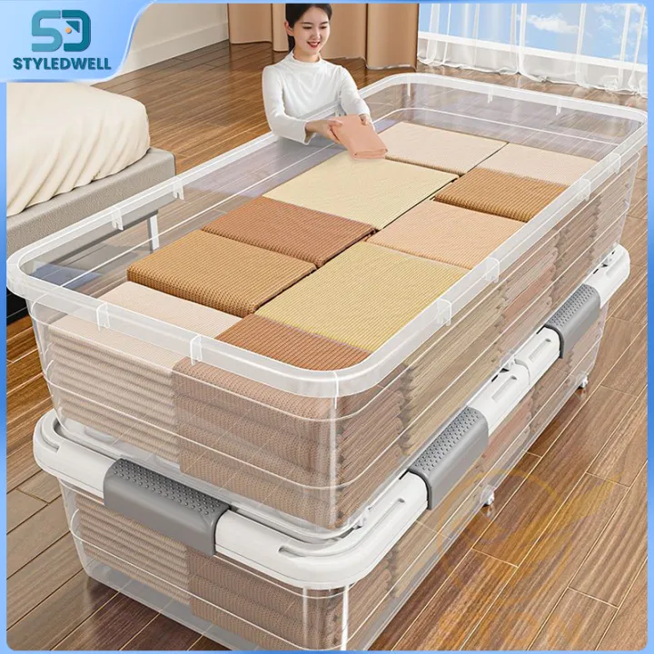 Under Bed Storage Box With Wheels Oversize Flat Clothes Organizer ...