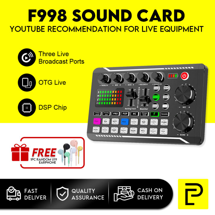 F998 Sound Card Microphone Mixer Kit 16 Sound Effects Audio Recording ...