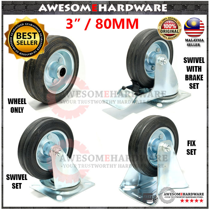 (3 INCH) DOCKER HERCULES 3" 80MM RUBBER CASTER WHEEL ROLLER RODA | Lazada