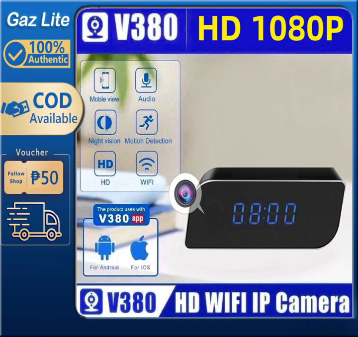 HD 1080P clock WiFi camera +128G memory card V380 surveillance camera ...