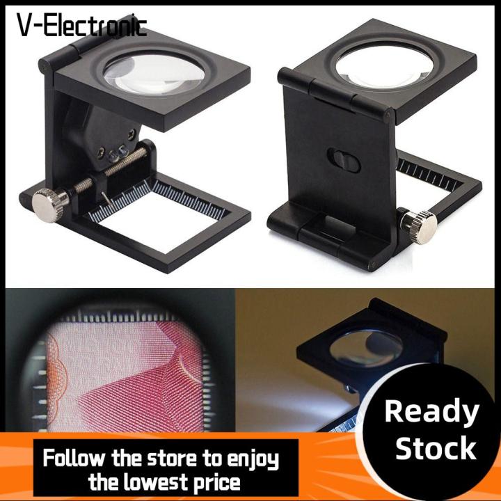 V-ELECTRONIC With LED light Mini Folding 10X Linen Tester Cloth Thread ...