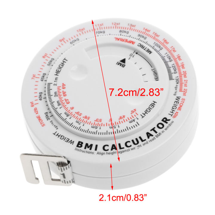 BMI Body Mass Index Retractable Tape 150cm Measure Calculator Diet ...