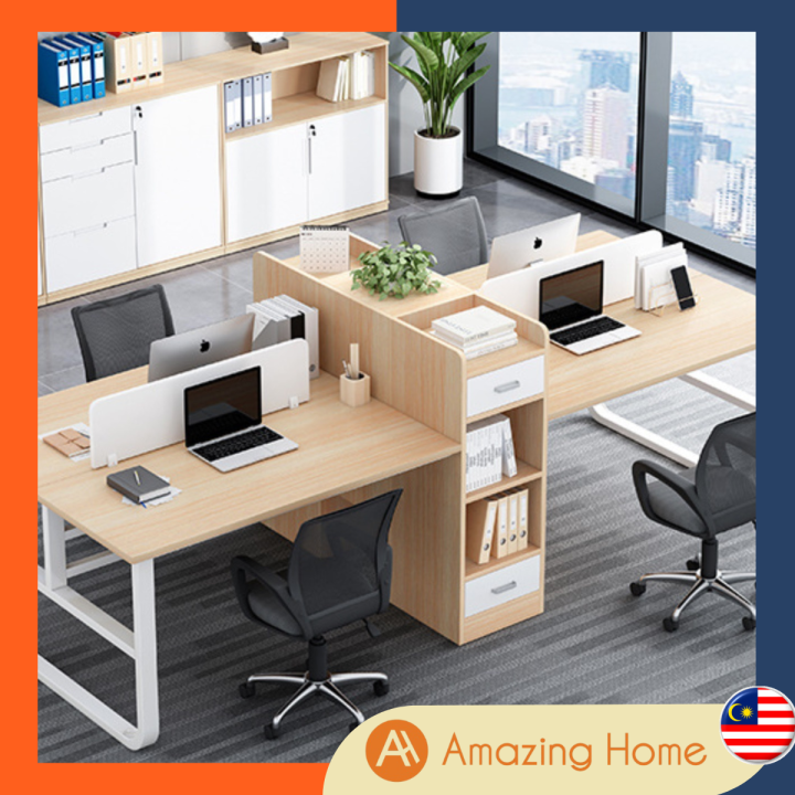 AmazingHome Home Office Table 4 Person Writing Desk Workstation With ...