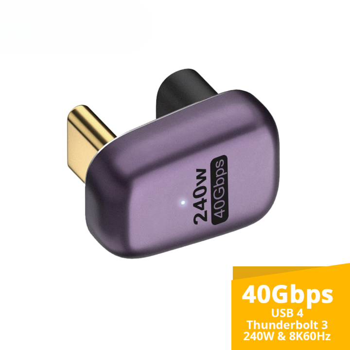 240W USB C 180 Degree Adapter U Shape Type C Male to Female 40Gbps ...