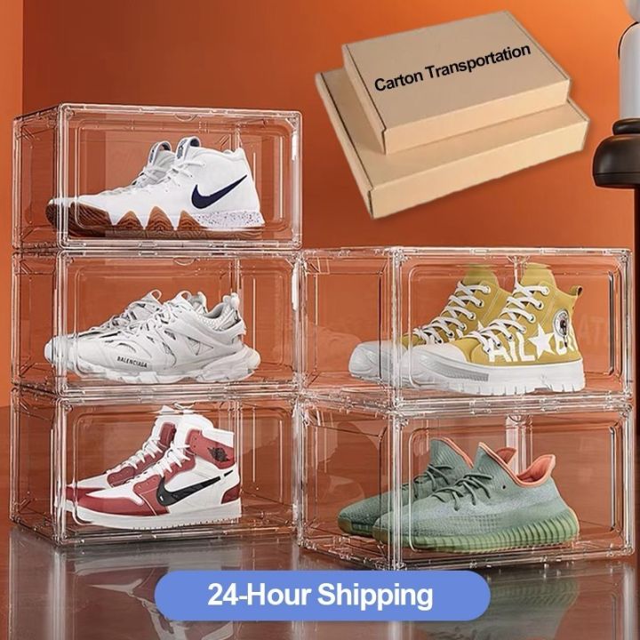 Transparent Acrylic Shoe Box Stackable Magnetic Shoe Rack Transparent ...