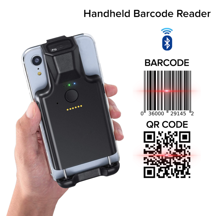 1D/2D Barcode Scanner Phone Back Clip Wireless Bluetooth Handheld ...