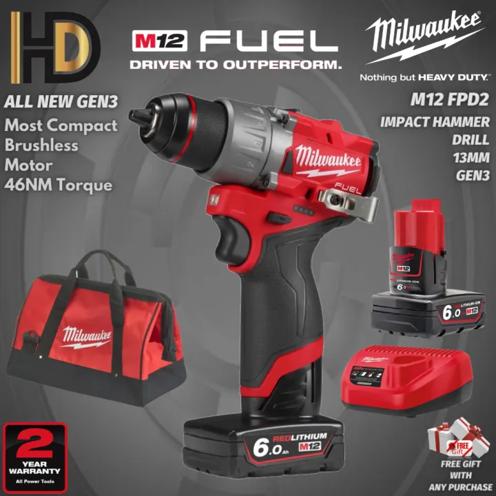 Milwaukee M12 fpd2 fuel 13mm impact hammer drill/Gen 3 percussion drill/Gen3 impact drill ...