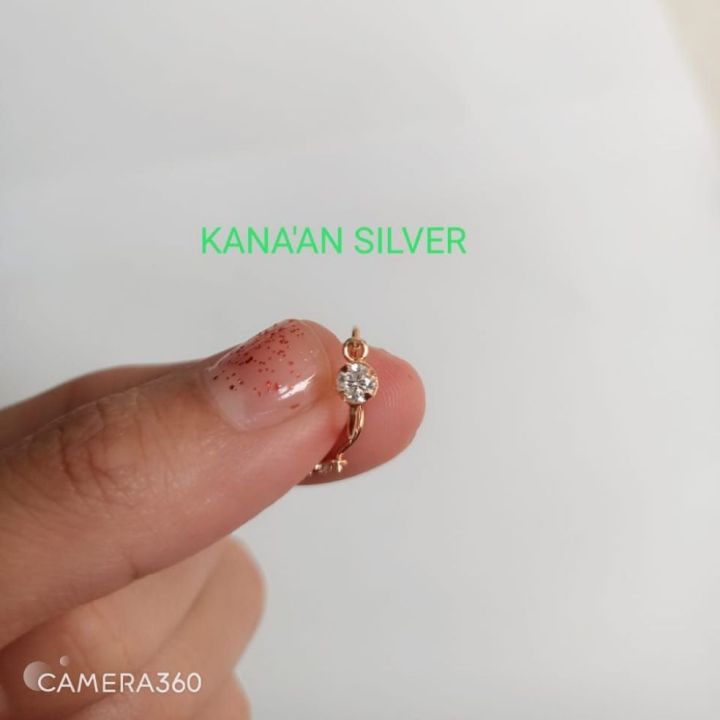 Anting kenip bayi & anak rose gold mata1 putih kilau perak 925/silver lapisan emas kuning murni ...