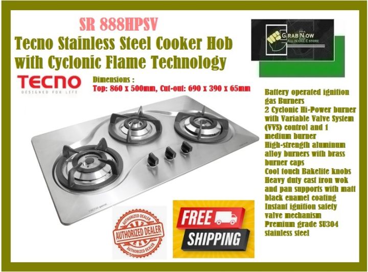 Tecno SR888HPSV Stainless Steel Cooker Hob with Cyclonic Flame ...