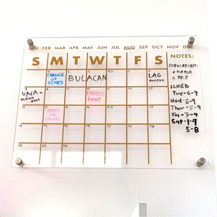 15in X 12in X 3mm Thick Calendar Note Board Acrylic Multi Size Monthly ...