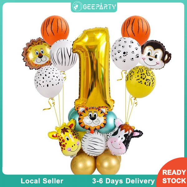 27pcs Cartoon Animal Number Balloon Set For Wild One Jungle Safari ...