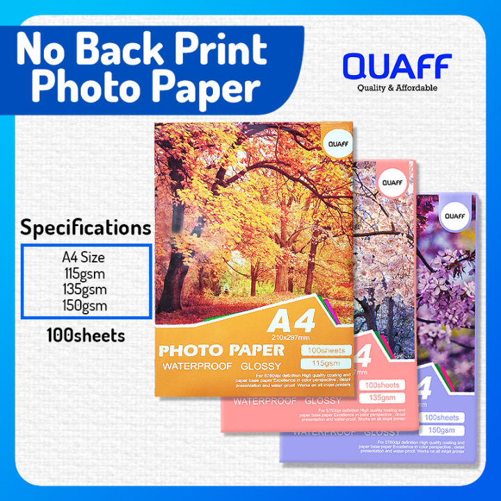 QUAFF No Back Print Glossy Inkjet Photo Paper A4 115gsm /135gsm/ 150gsm ...