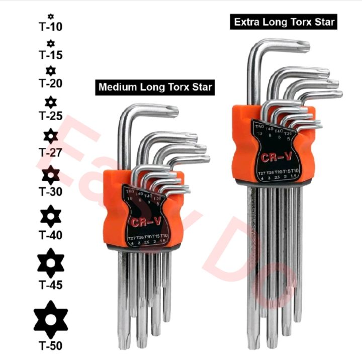 Torx Star Allen Key Set 9pcs Chrome-Vanadium Steel | Lazada