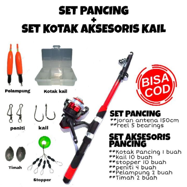 Pancing 1 set Lengkap Kuat 3 kg Untuk Mancing Ikan Nila Mas Lele Bawal Kolam / Paket Joran ...