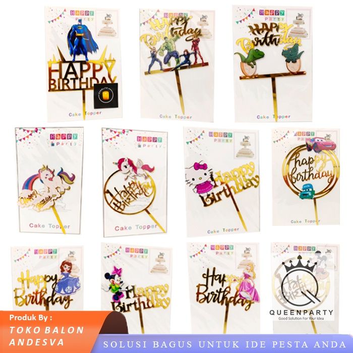 Cake Topper hbd karakater / Hiasan Kue Acrylic karakter / toper kue ...