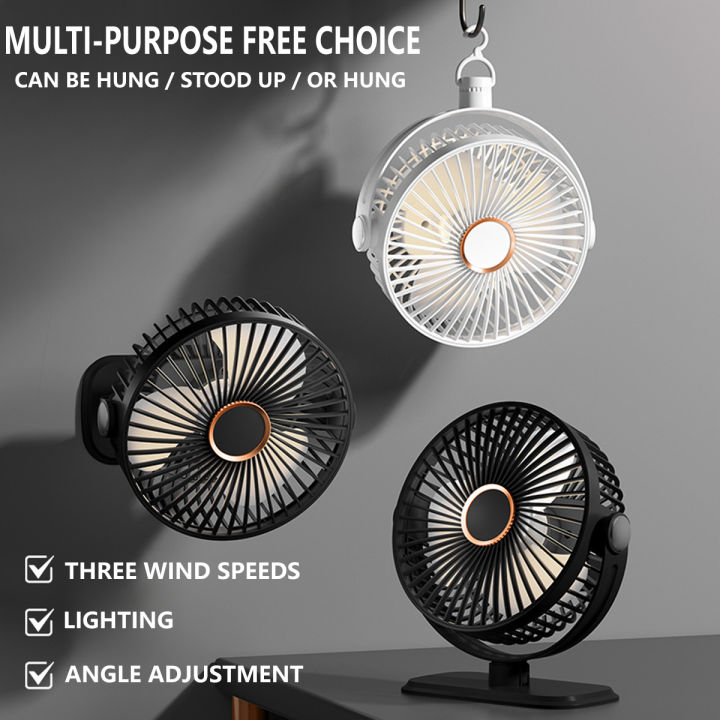 Rechargeable LED Desk Fan - Wireless Portable 2-in-1 Camping/Hanging ...