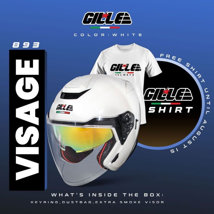 GILLE 893 Visage Half Face Helmet Gold Iridium Inner Visor Motorcycle ...