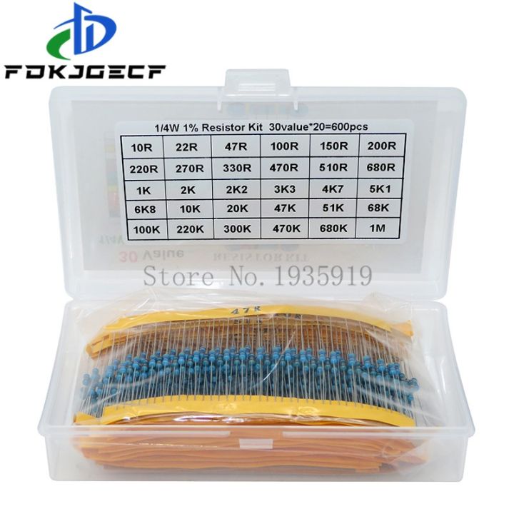 600PCS/LOT 1/4W Metal Film Resistor Kit 1% Resistor Assorted Kit Set 10 ...