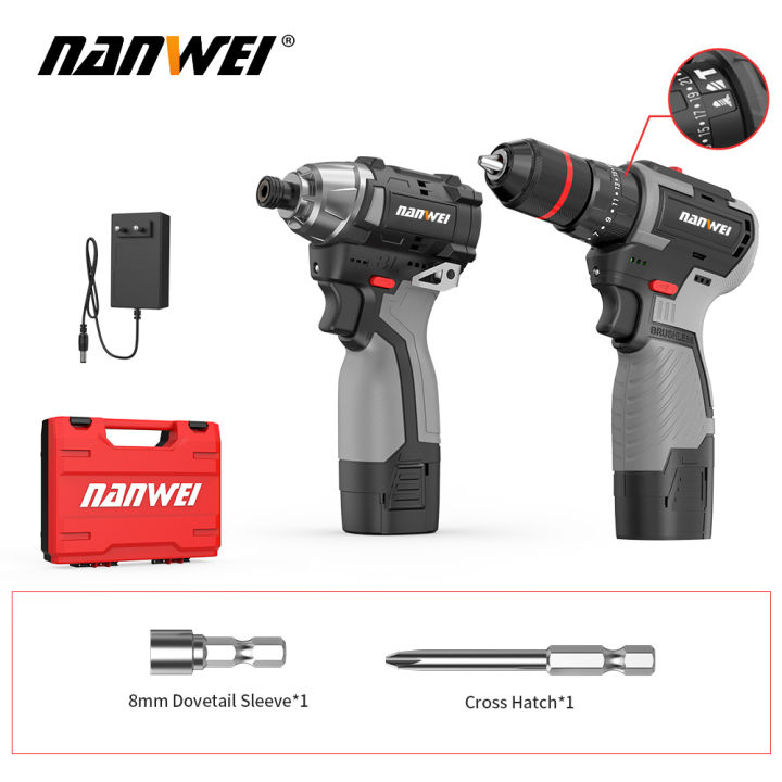 Nanwei Brushless Impact Driver Lithium Electric Drill Charging Screwdriver Electric Driver Tool ...