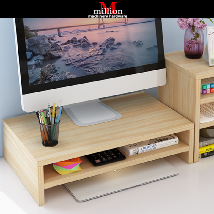 millionhardware - (2-Tier) Wooden Monitor Stand LCD Computer Screen ...