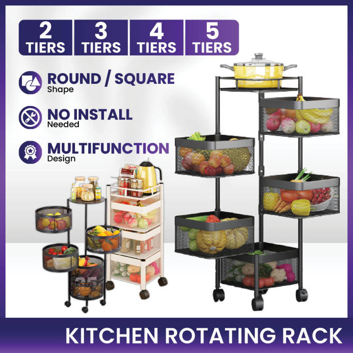 Kitchen Rotating Rack 2 / 3 / 4 / 5 Tiers Stainless Steel Multifunction ...