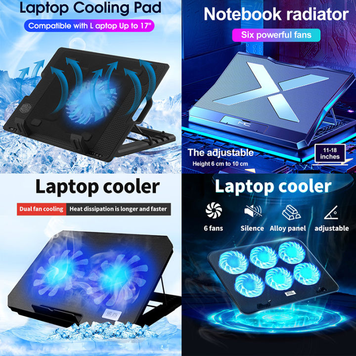 ATO 6 Fan Adjustable Foldable Laptop Cooler Pad Cooler Pad 9"-17" LED ...
