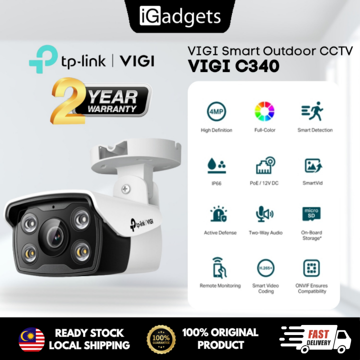 TP-Link VIGI C340 Outdoor CCTV 4MP AI Full Colour HD Bullet IP Network ...