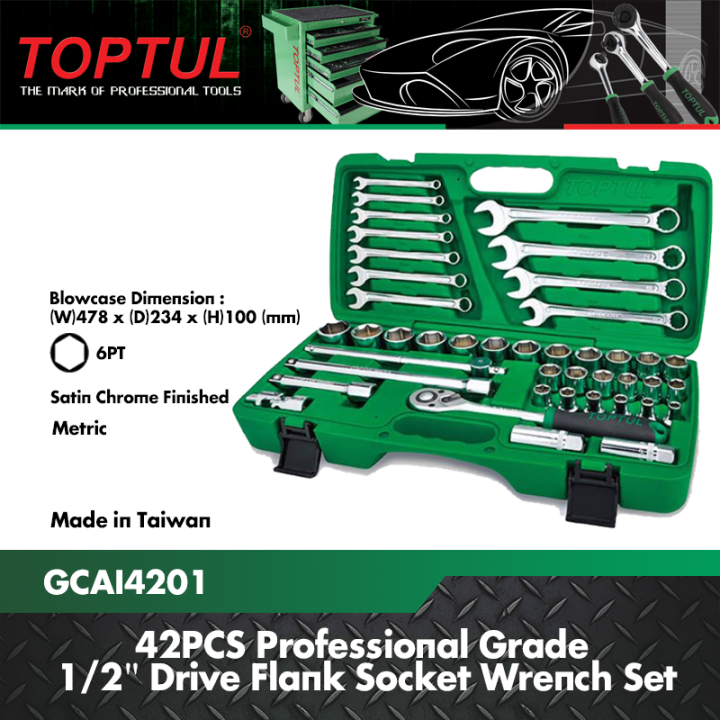 Toptul - 1/2" Drive Flank Socket Wrench Set 42PCS Professional Grade (GCAI4201) | Lazada PH