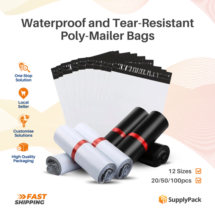 White/Black Waterproof and Tear-Resistant Poly-Mailer Bags Courier Bags ...