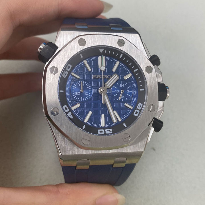 42MM Mineral Glass Watch Rubber Strap Stainless Steel Case with Quartz ...