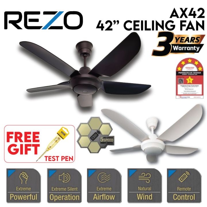 Ceiling Fan REZO AX42 42” POWERFUL CEILING FAN WITH 5 SPEED REMOTE ...