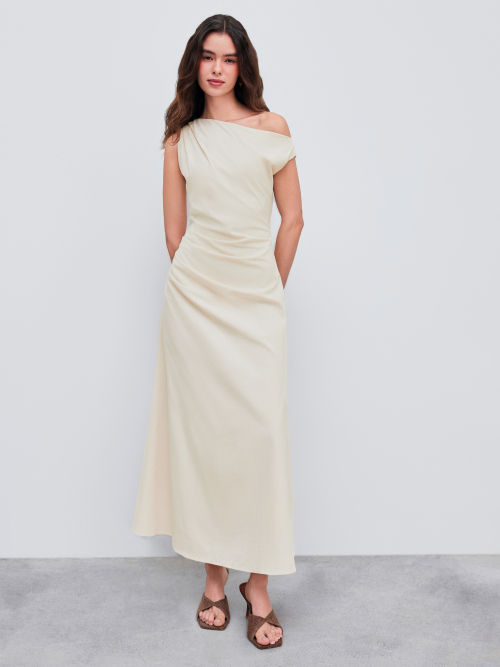 Cider Asymmetrical Neck Solid Ruched Maxi Dress | Lazada.co.th