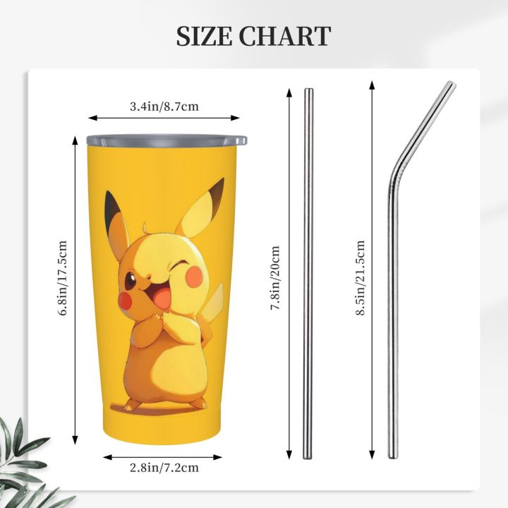 Pokemons Pikachu car straw cup 20oz (with straw)500ML stainless steel ...