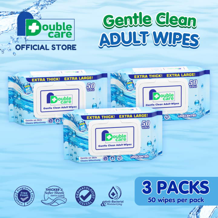 Double Care Gentle Clean Adult Wipes Unscented 50 Sheets (3 packs ...