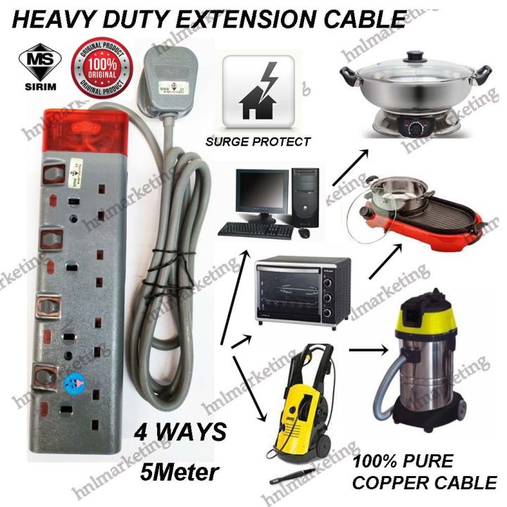 HEAVY DUTY 4 WAY TRAILING SOCKET 2M 3M 5M( EXTENSION CORD ) | Lazada