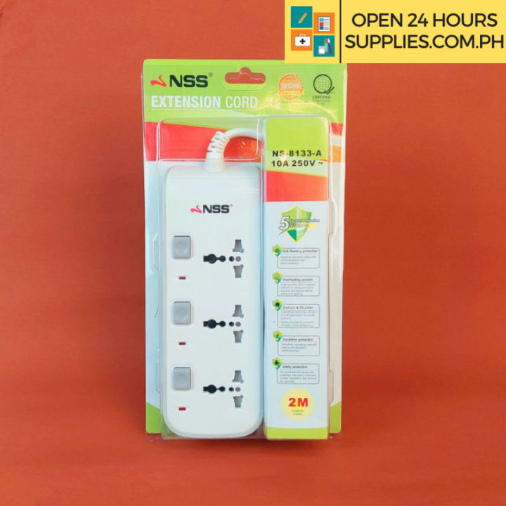 Extension Cord (NSS) 3 gang with circular & pin socket 2M NS-8133-A Heavy duty | Lazada PH