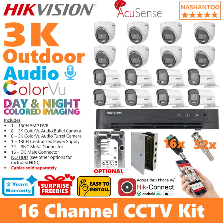 Hikvision 16CH 3K(New 5MP 16:9) ColorVu Audio Outdoor 16Cameras (8 ...