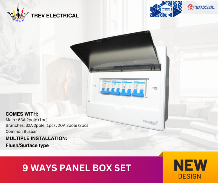 TREV Regina panel box with Wixim miniture cicuit breaker 2 pole 9 ways ...