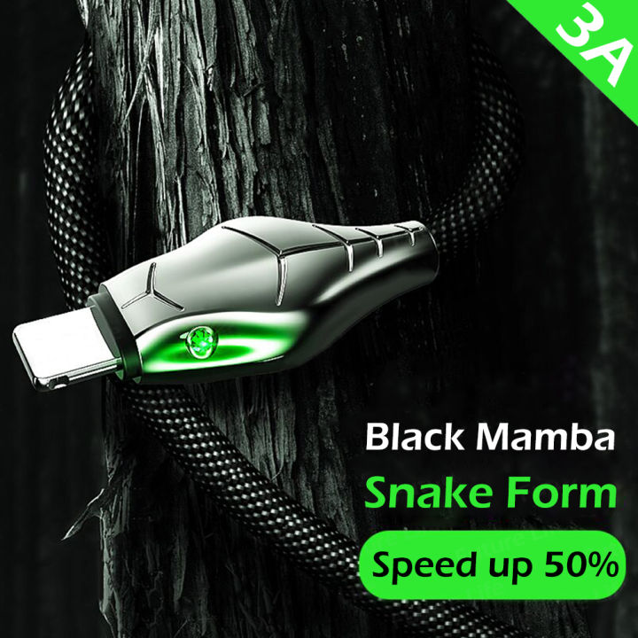 3A fast charge data cable black mamba snake head creative design snake ...