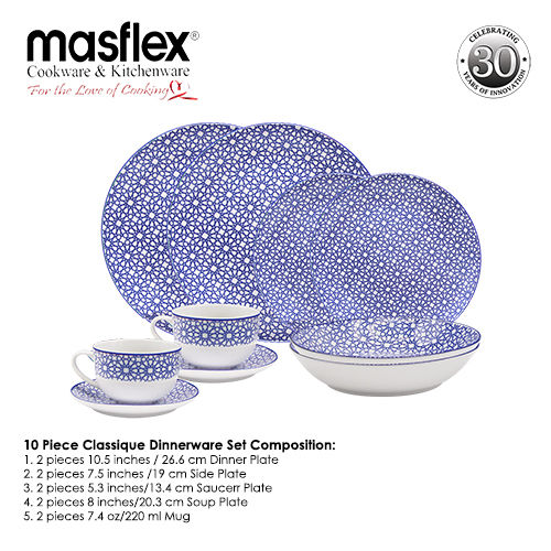 Masflex 8 piece Porcelain Classique Dinnerware Set Microware, Freezer ...