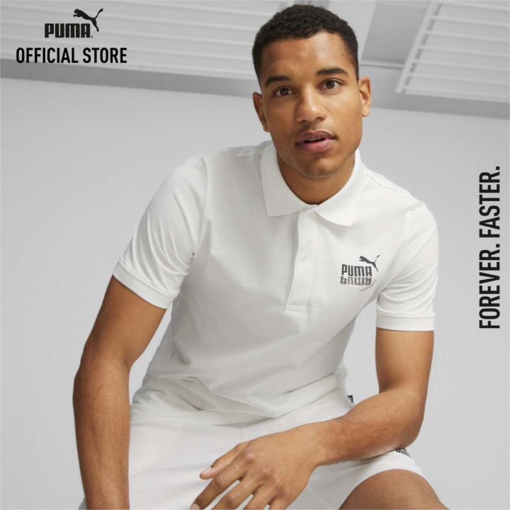 PUMA BASICS - เสื้อเชิ้ตโปโลผู้ชายลายกราฟิก Summer Splash สีขาว - APP ...