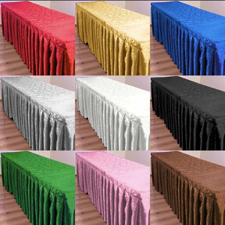 JACQUARD PLEATED TABLE CLOTH Skirting Style Banquet Catering Buffet ...
