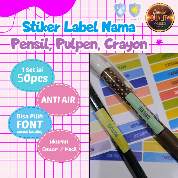 Stiker Label Pensil Pen Spidol Crayon Custom nama Vinyl Waterproof ...
