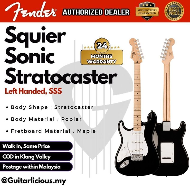 Squier Sonic Stratocaster Left-Handed SSS Electric Guitar with White ...