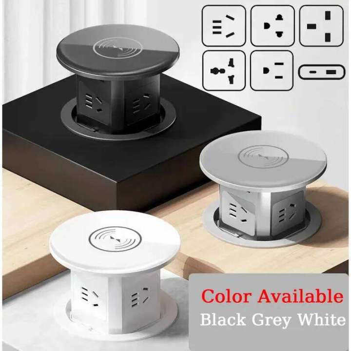 Retractable Pop Up Socket Wireless Charge USB Port US UK AU Universal ...