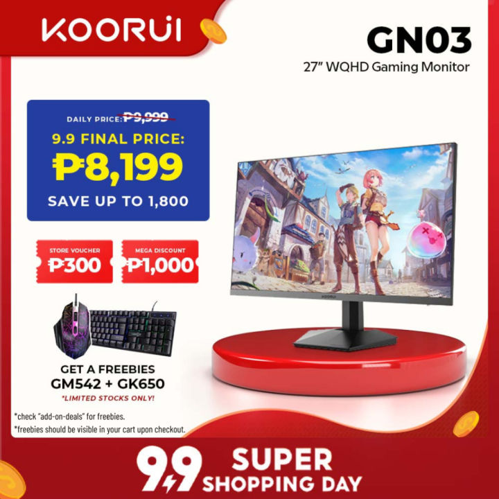 KOORUI GN03 (Powered by HKC) 27 Inch WQHD 1440p Up to 170Hz, VA VESA Mountable Gaming Monitor ...