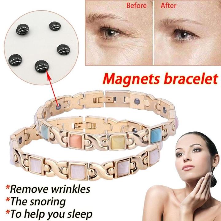 Magnetic Therapy Bracelet Natural Opal Square Crystal Gold-plated Weight Loss Anti-fatigue ...