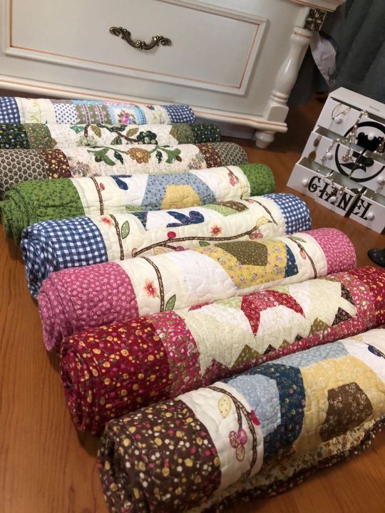 Quilted handmade patchwork cotton floor mat non-slip cotton thick ...